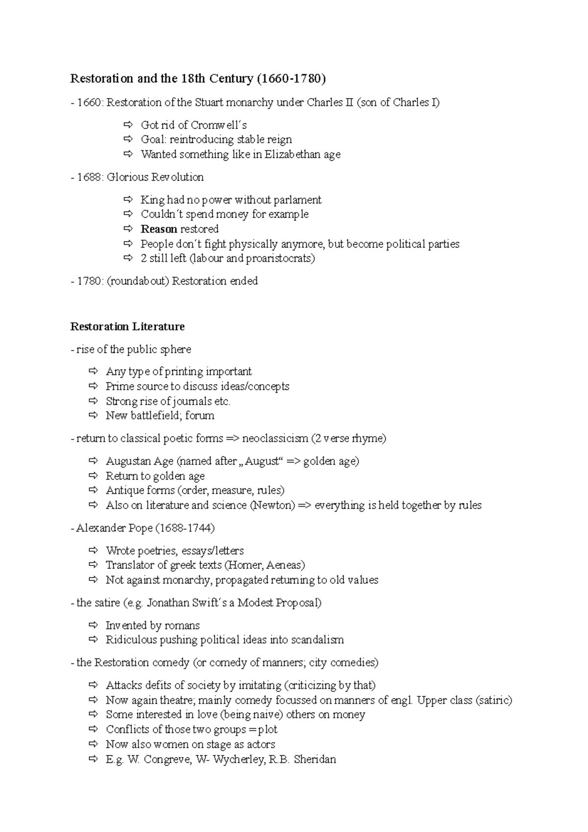 Restoration and the 18th Century - LIT 201 - Restoration and the 18th ...