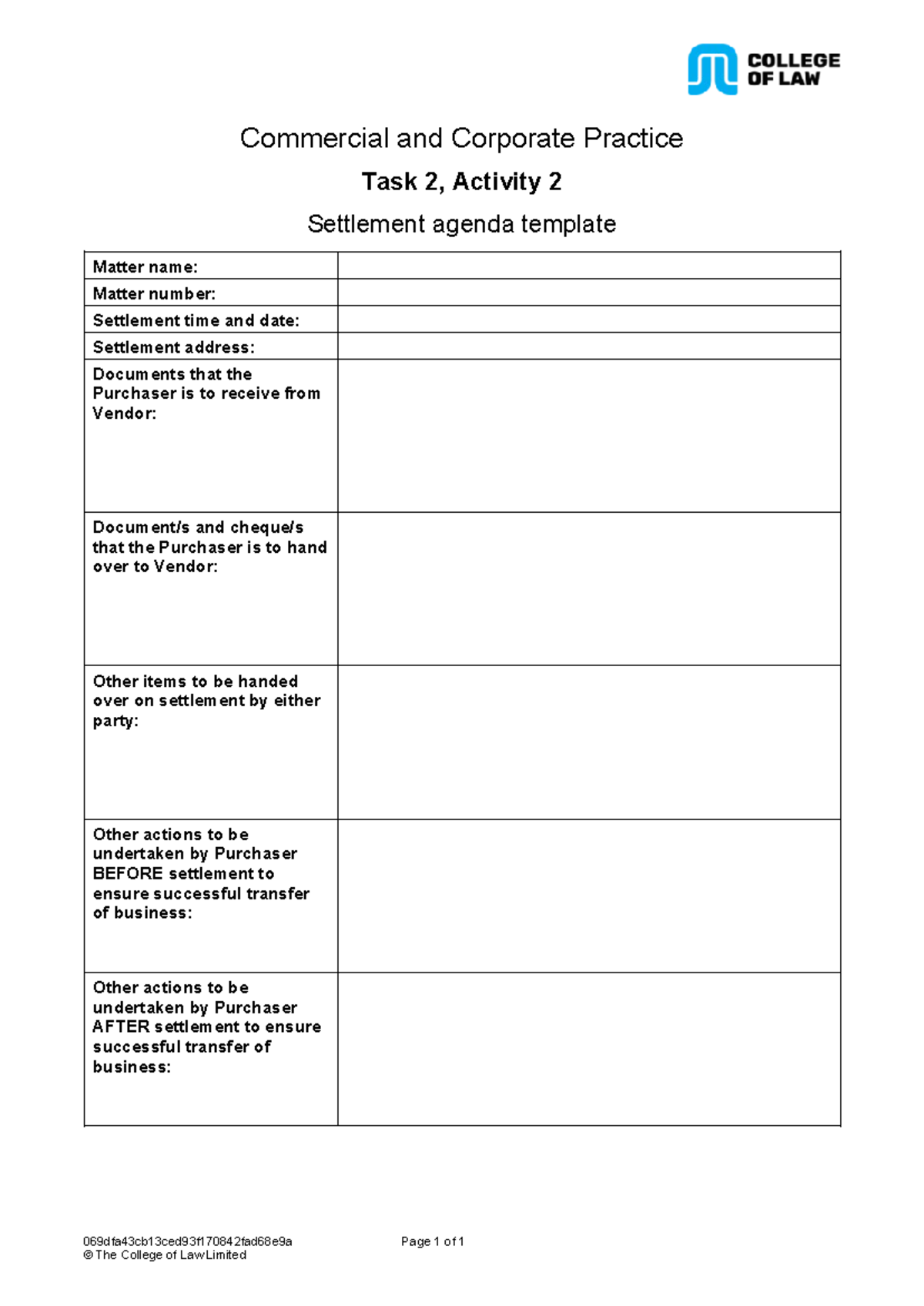 CCP T2 A2 Template settlement agenda Nasvt 2023 08 25 - Commercial and ...