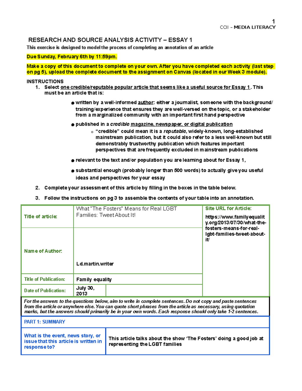 CCII Research and Source Analysis Activity - CCII – MEDIA LITERACY ...