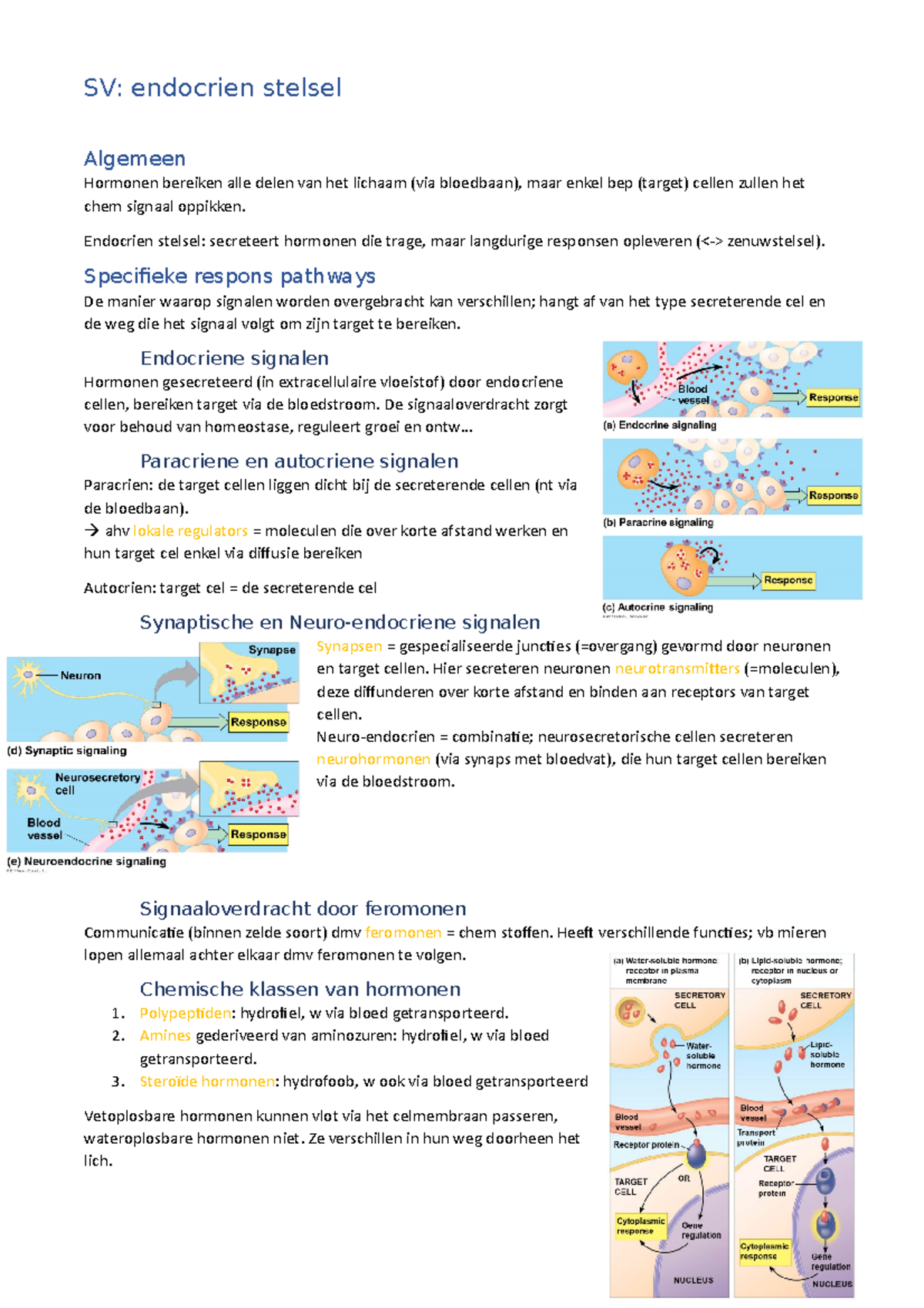 SV - endocrien stelsel - SV: endocrien stelsel Algemeen Hormonen ...