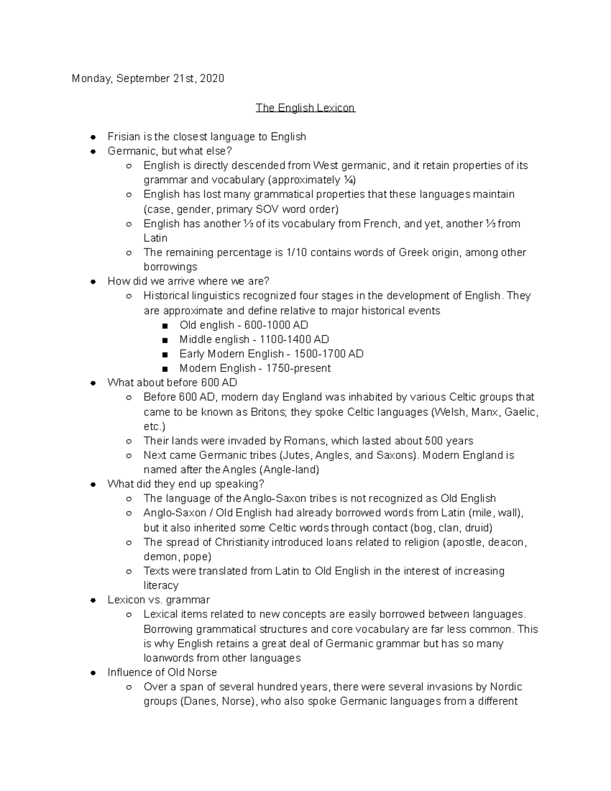 Class Notes The English Lexicon - Monday, September 21st, 2020 The ...