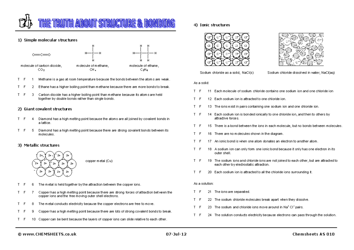 The truth about structure & bonding - © CHEMSHEETS.co 07-Jul ...