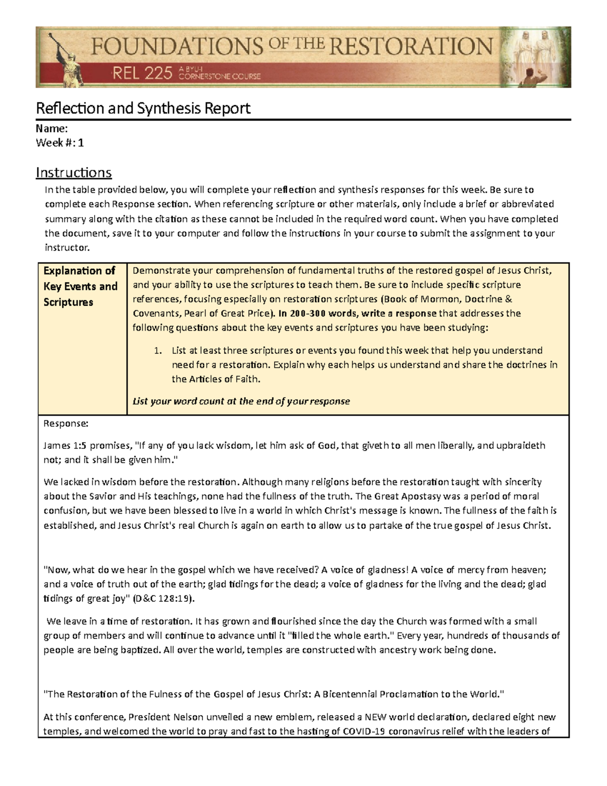 W1 Reflection - W01 Introduction: Articles of Faith - Reflection and ...