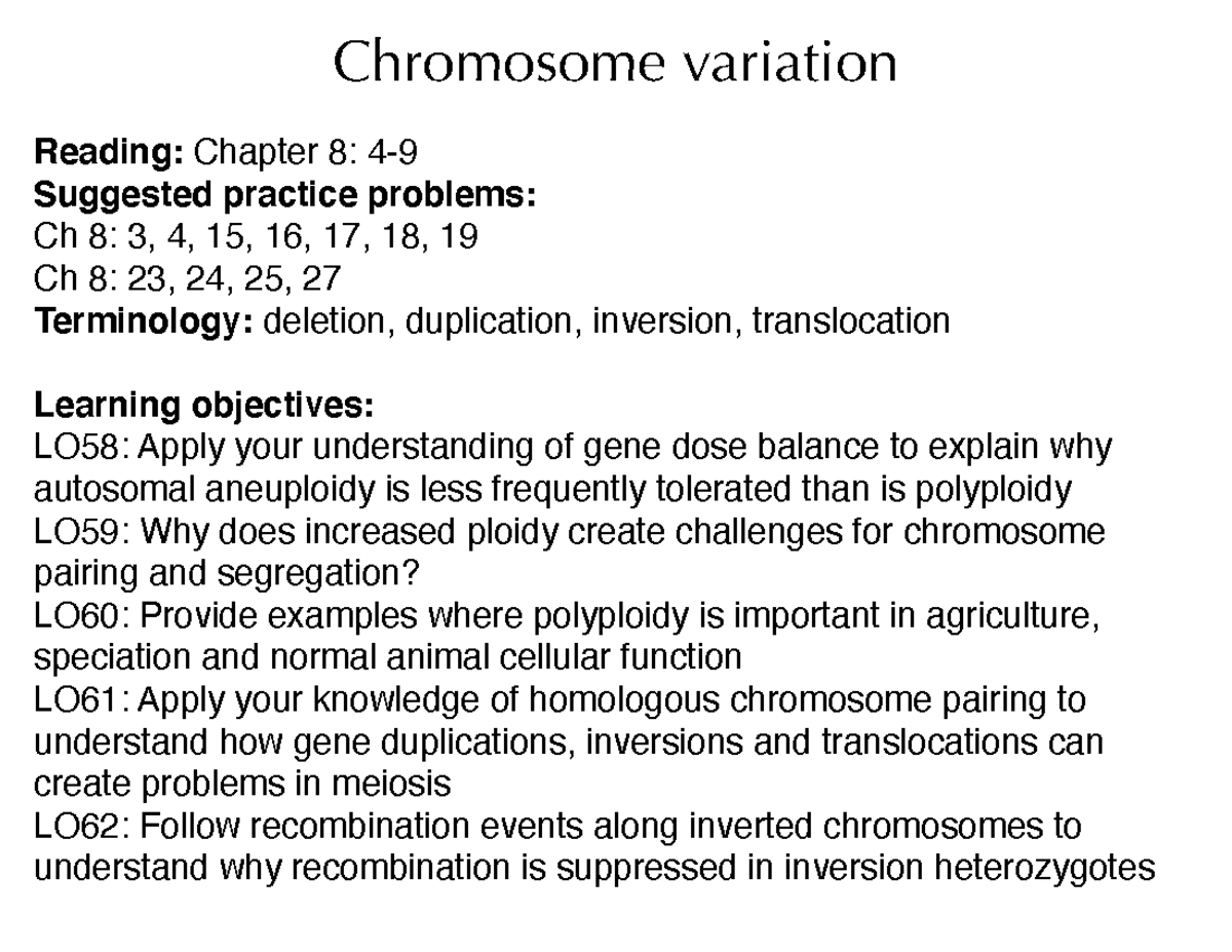 Genetics lec25 10 27 21 - Reading: Chapter 8: 4- Suggested practice ...