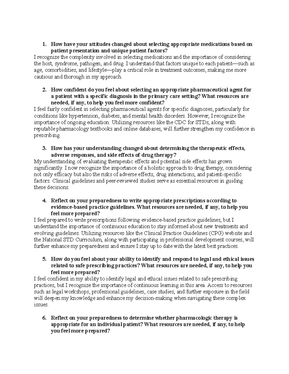 Reflection NR566 - How have your attitudes changed about selecting appropriate medications based ...