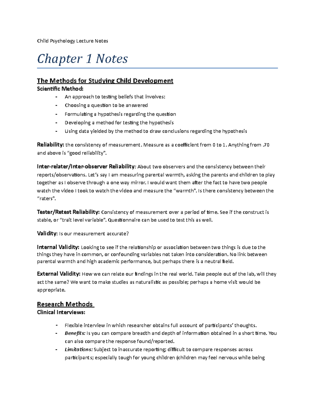 Child Psych Lecture 1 - Child Psychology Lecture Notes Chapter 1 Notes ...