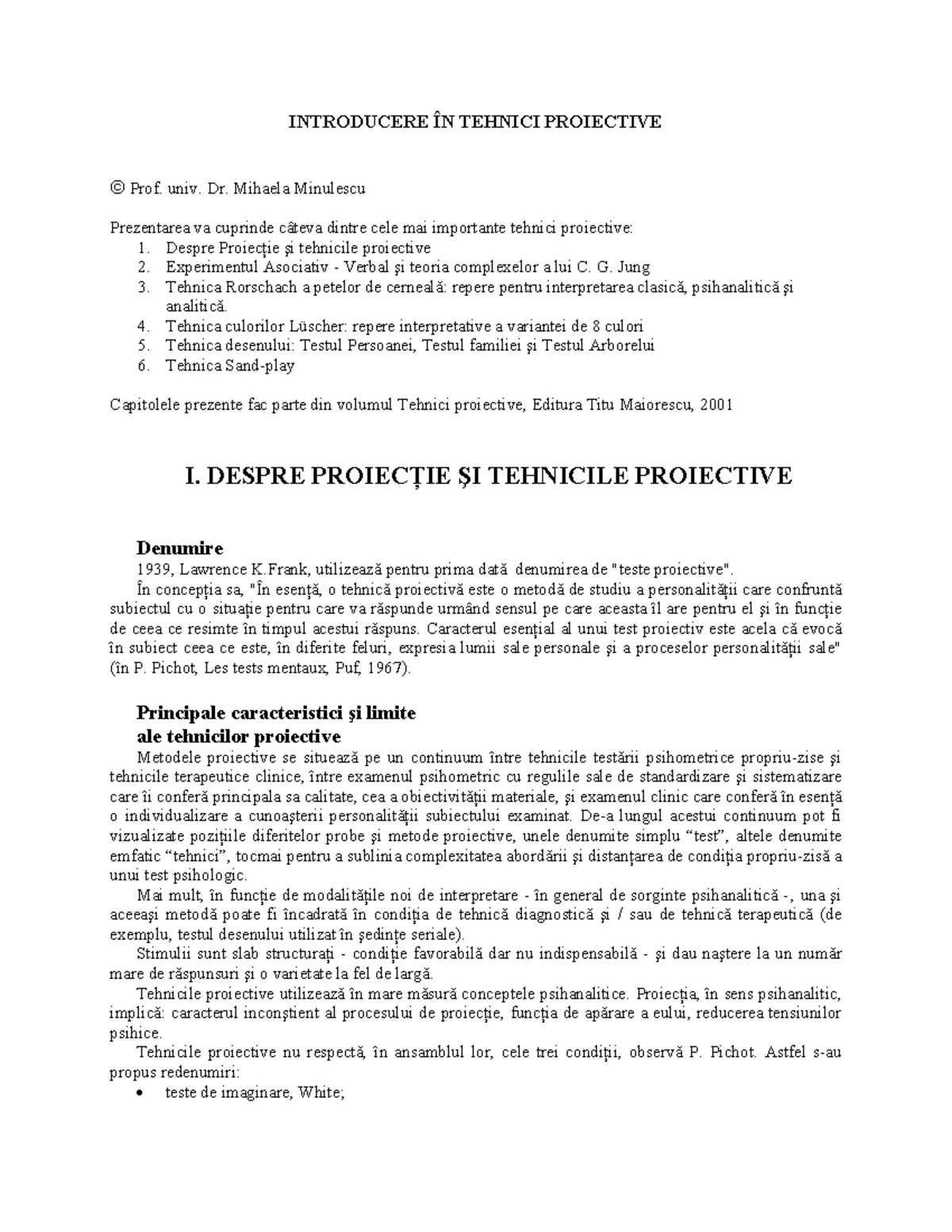 Introducere in tehnici proiective mihaela minulescu - Diagnostic și ...