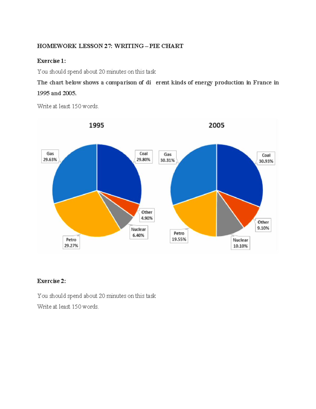 Tài liệu PDF 5 - PDF - HOMEWORK LESSON 27: WRITING – PIE CHART Exercise ...