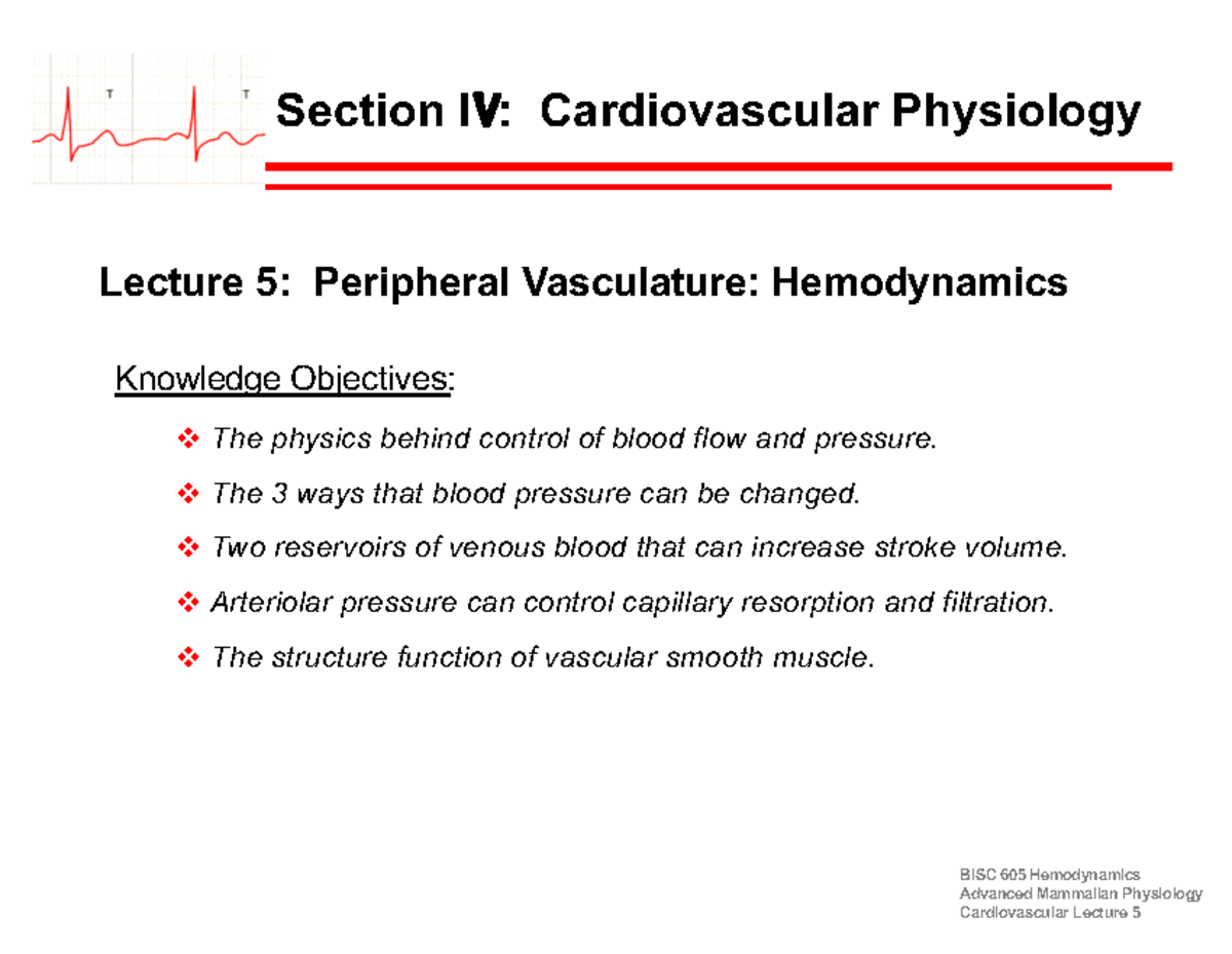 4. Hemodynamics - Lecture notes 4 - Section III: Cardiovascular ...