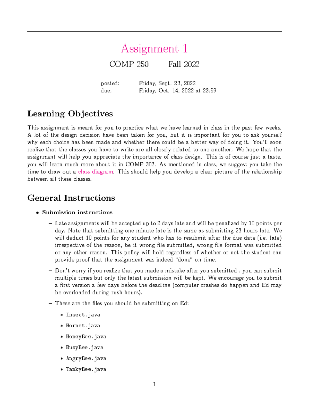 COMP250 Fall2022 Assignment 1 - Assignment 1 COMP 250 Fall 2022 posted: Friday, Sept. 23, 2022 ...