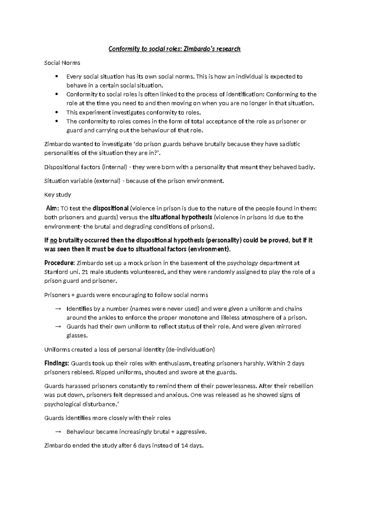 L3 conformity to social roles - Conformity to social roles: Zimbardo’s ...