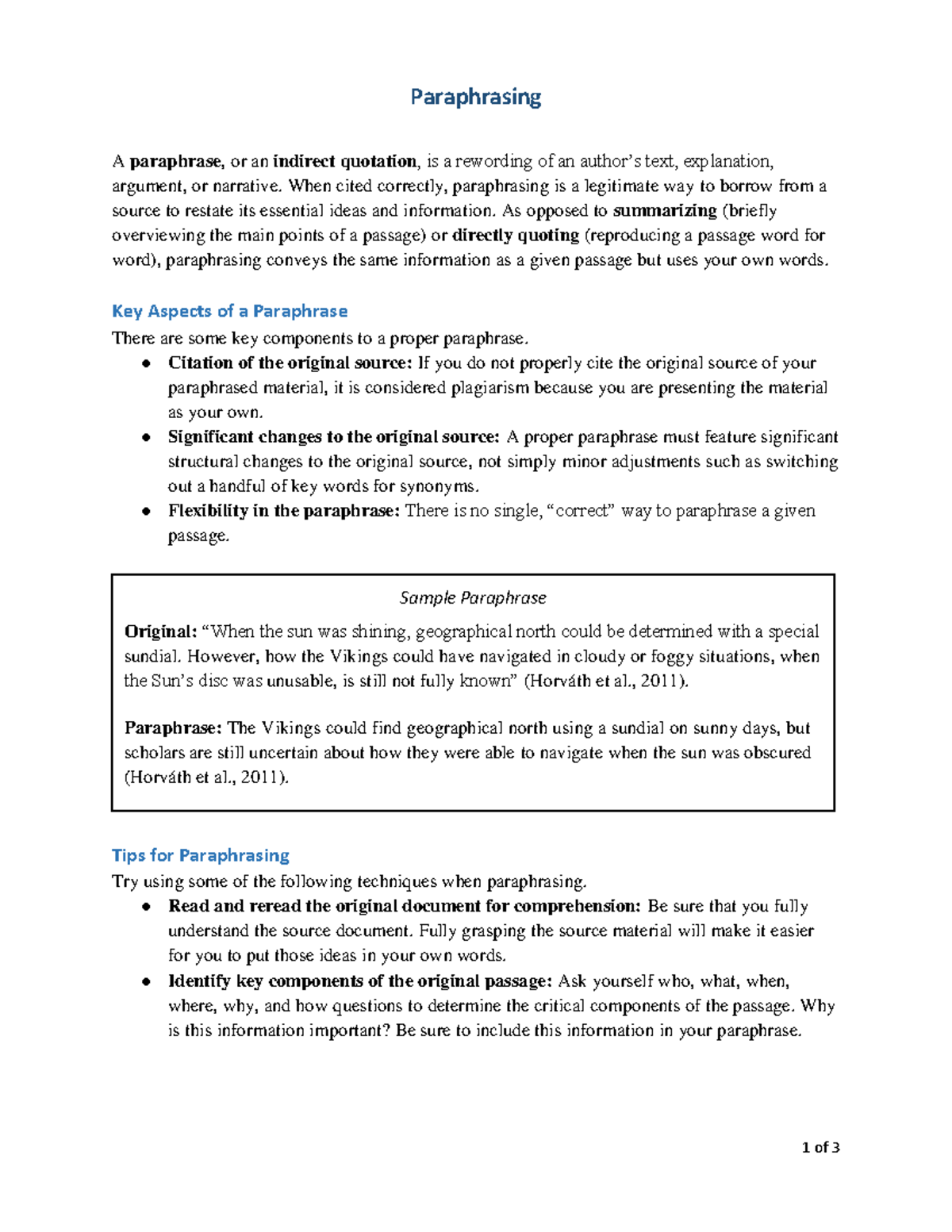 Paraphrasing - Description of peraphrasing - 1 of 3 Paraphrasing A ...