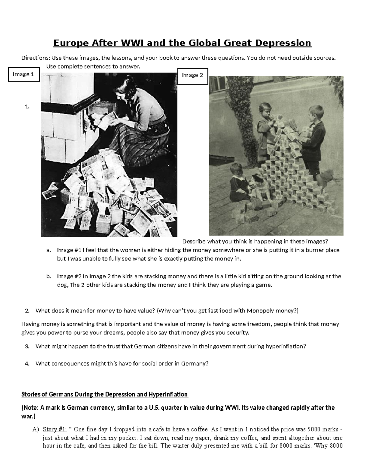 4.06 Interwar Germany DBQ - Europe After WWI and the Global Great ...