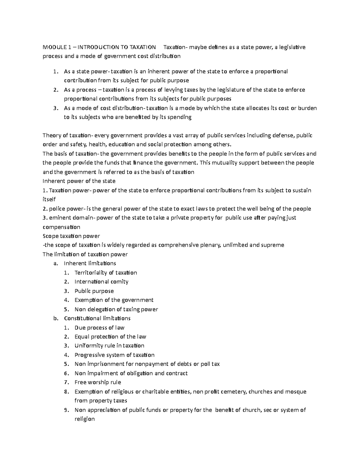 Module 1 tax - MODULE 1 – INTRODUCTION TO TAXATION Taxation- maybe ...