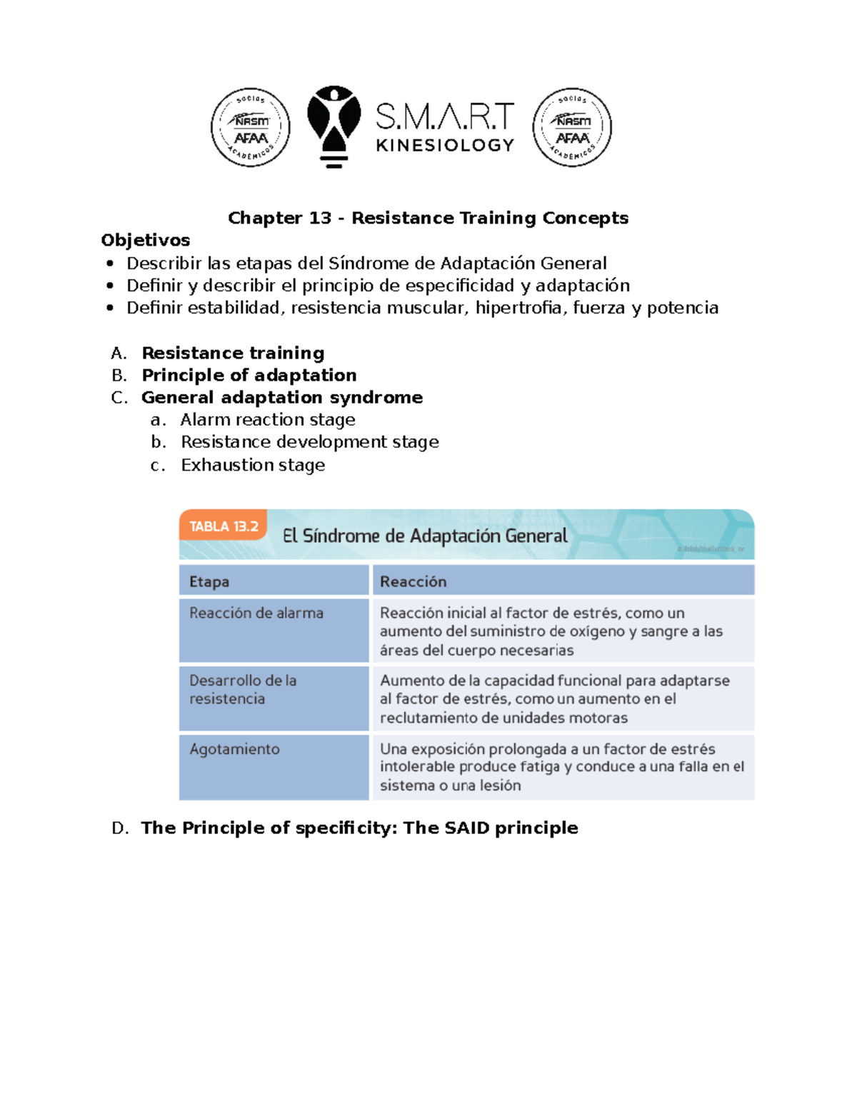 Lesson Plan Ch 13 - guia de estudio - Chapter 13 - Resistance Training ...