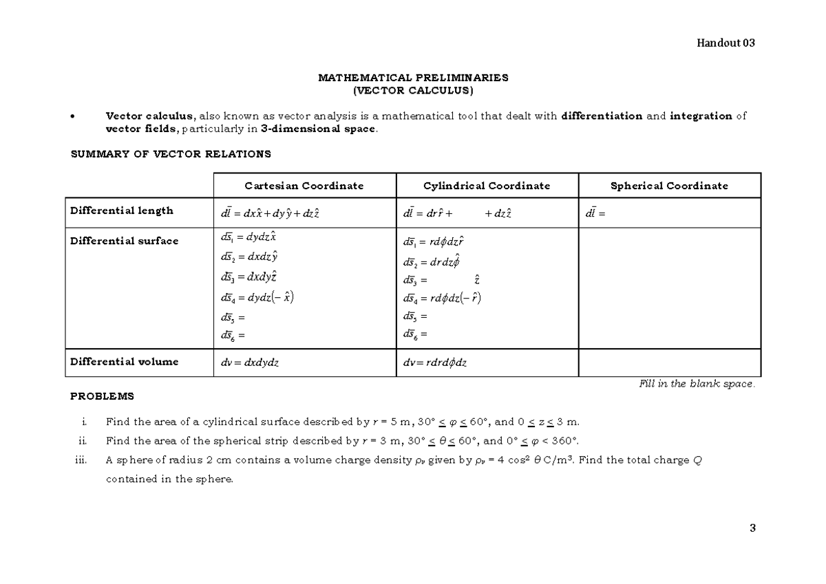 03+ Mathematical+ Preliminaries+Vector+Calculus - Handout 03 3 ...