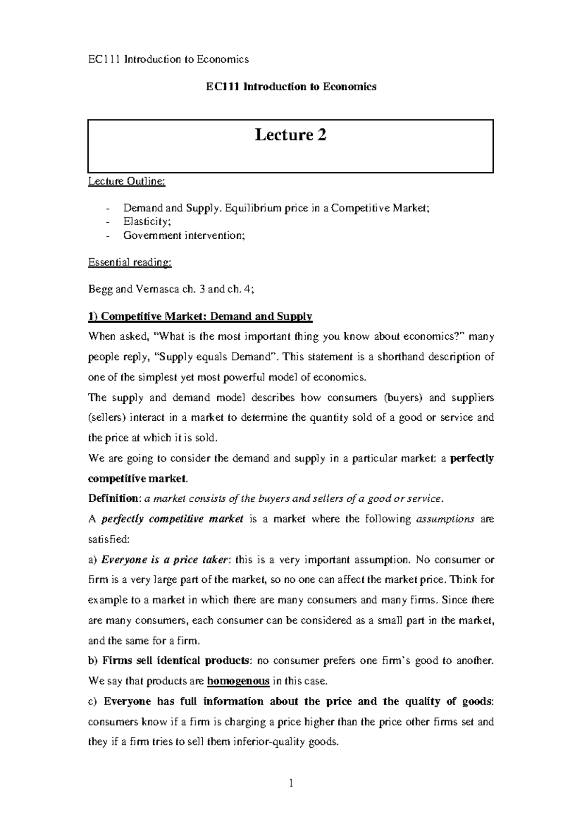 EC111Lecture 2 - EC111 lecture notes - EC111 Introduction to Economics ...