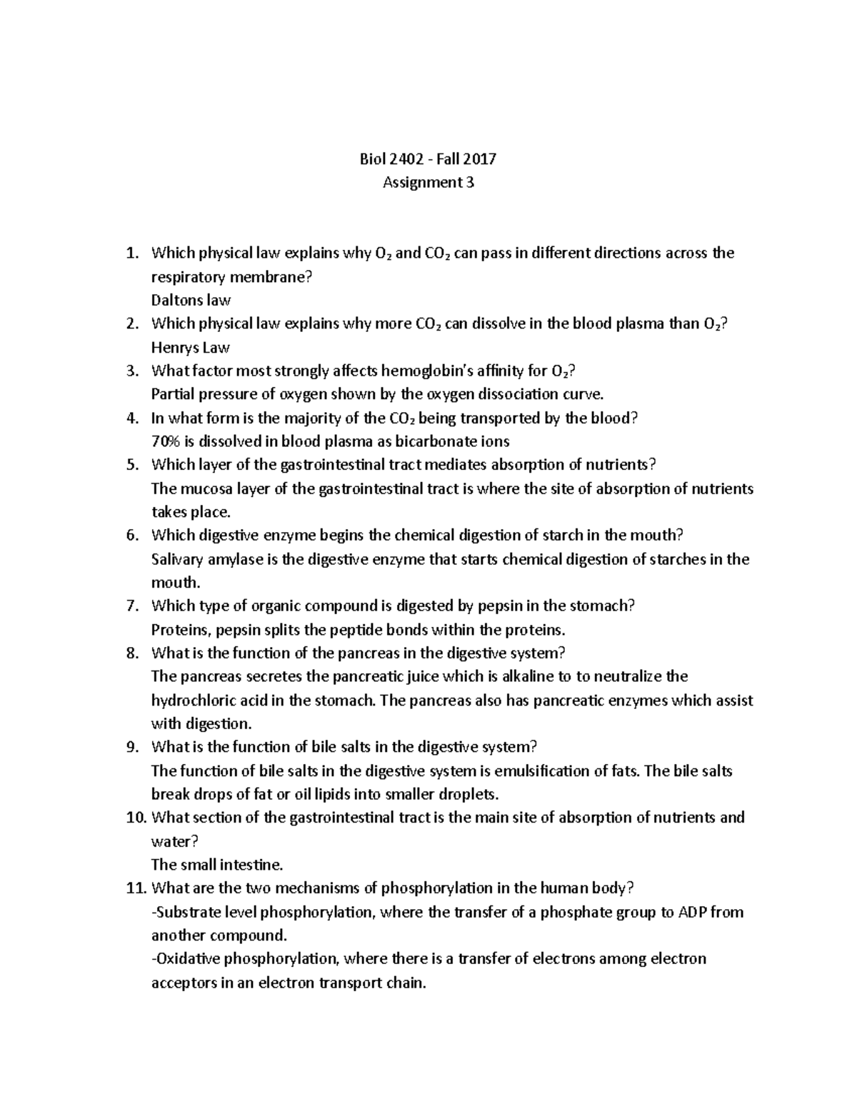 Biol 2402 assignment 3 spring 2018 - Biol 2402 - Fall 2017 Assignment 3 ...