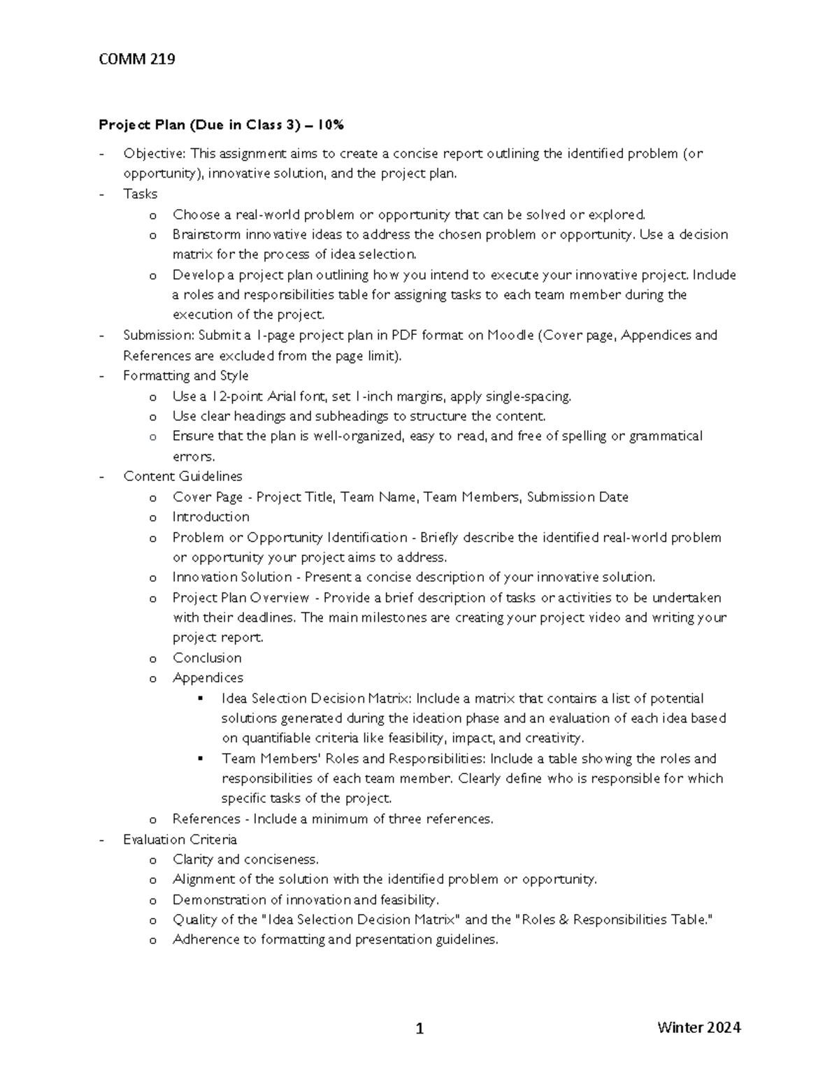 01 Term Project Instructions Plan - COMM 219 1 Winter 2024 Project Plan ...