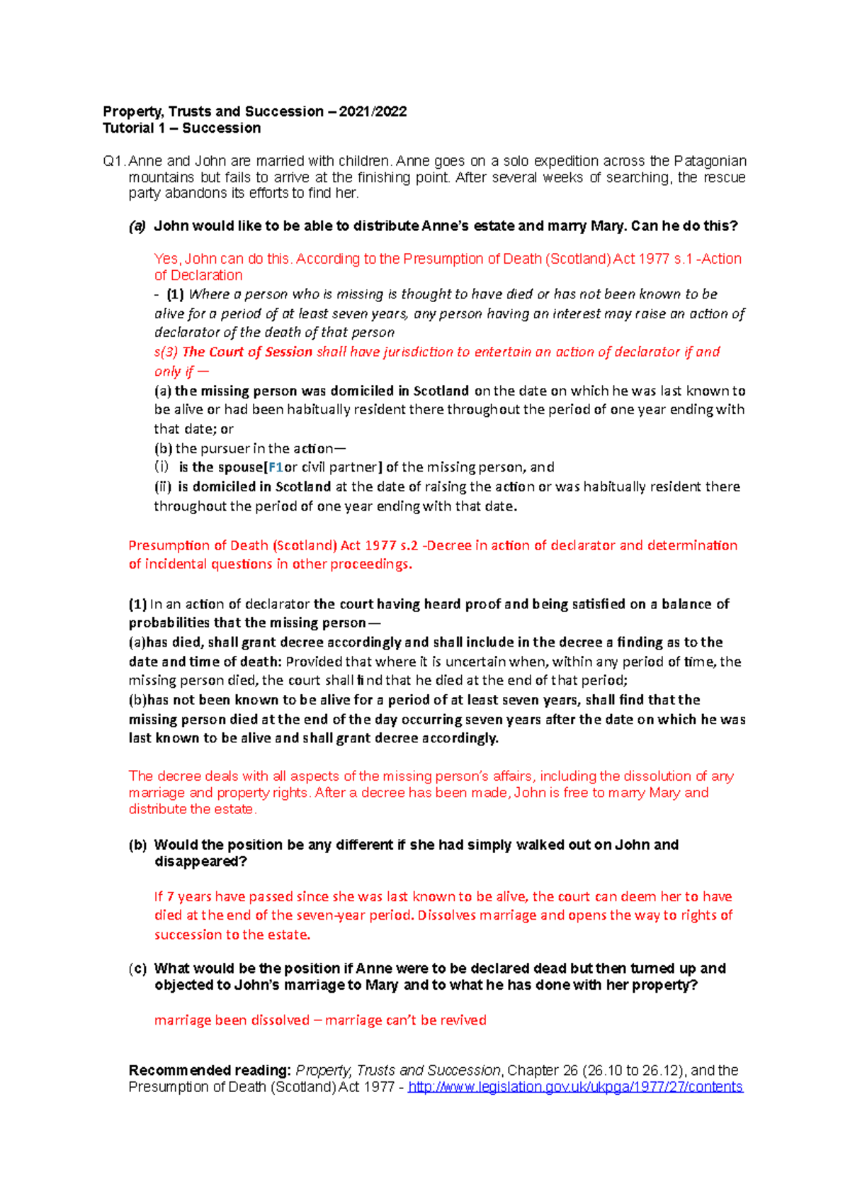 Tutorial 1 Succession 21-22 - Property, Trusts and Succession – 2021 ...