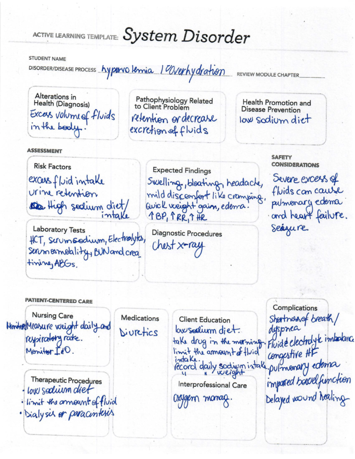 System disorder Hypervolemia - NUR 335 - Studocu