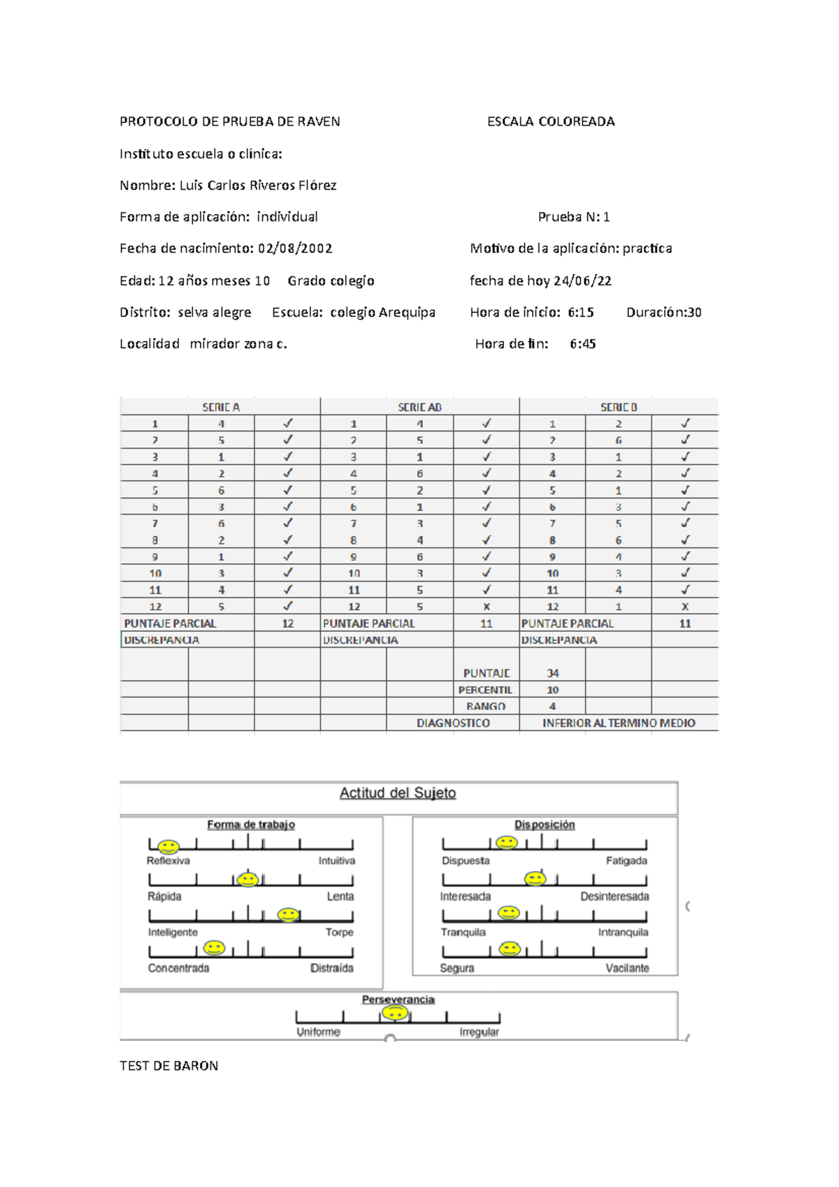 Protocolo DE Prueba DE Raven - Escala Coloreada - Javier Cordoba - PROTOCOLO DE PRUEBA DE RAVEN ...