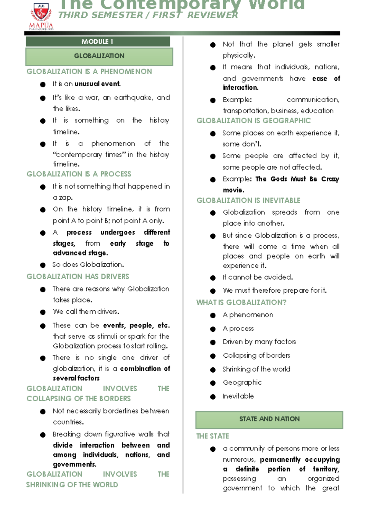 THE Contemporary World - Reviewer - M1 - THIRD SEMESTER / FIRST ...
