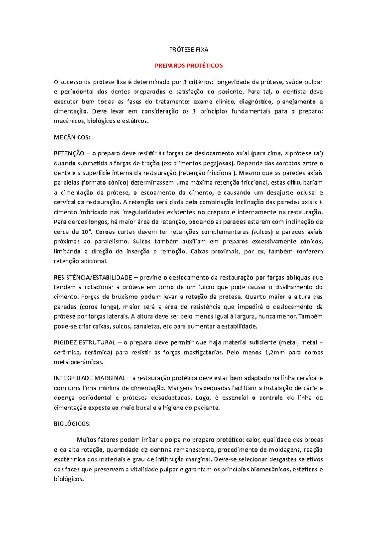 PrÓtese FIXA - resumo - preparo - nucleos - FIXA PREPAROS O sucesso da ...