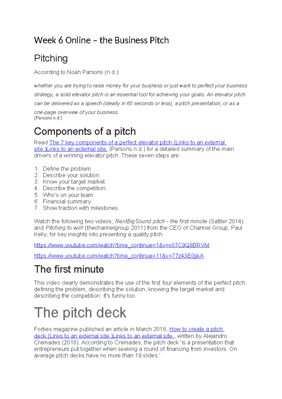 1B Template - Week 6 Online – the Business Pitch Pitching According to ...