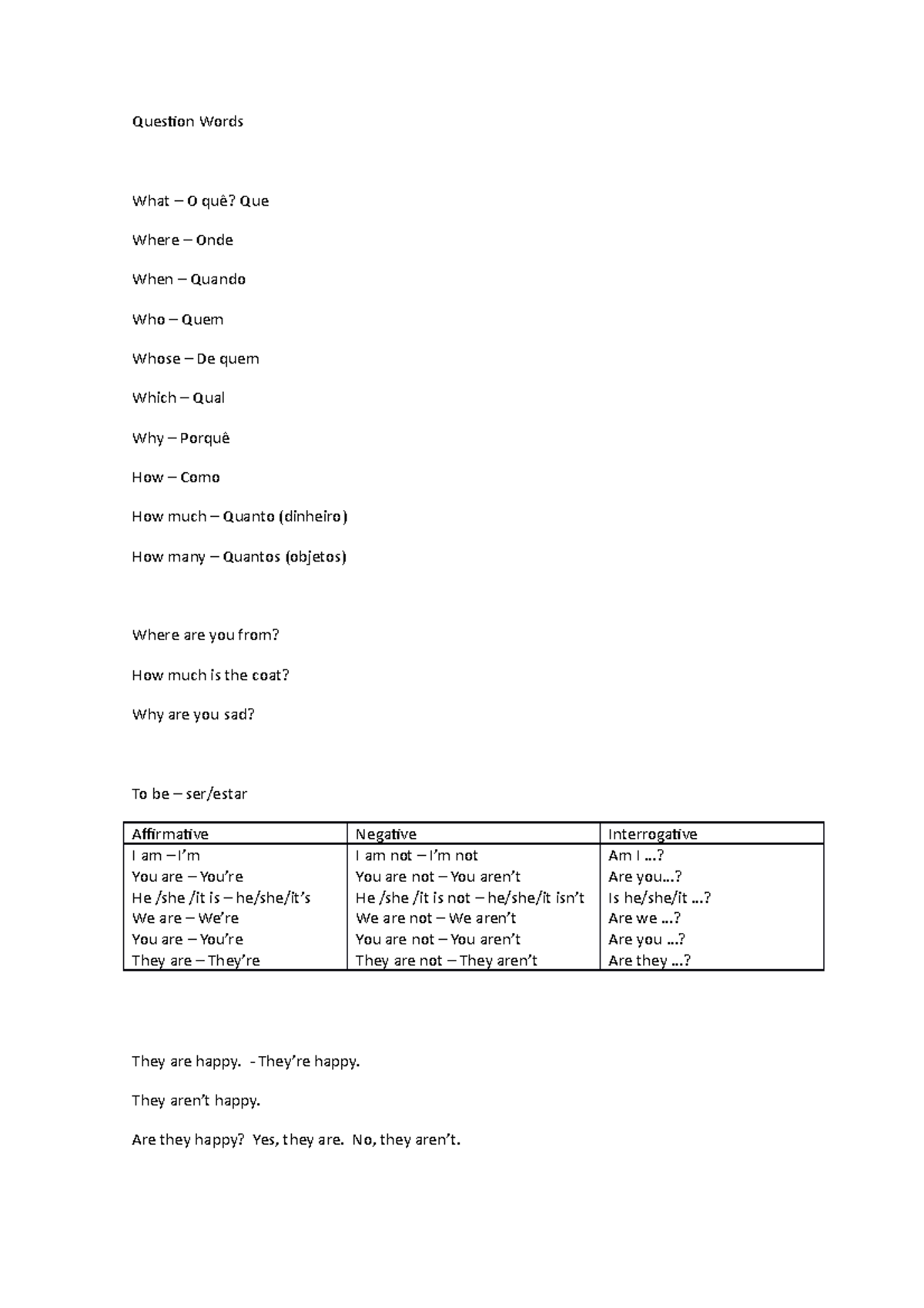 15 de outubro de 2022 - Inglês para iniciantes - Question Words What ...