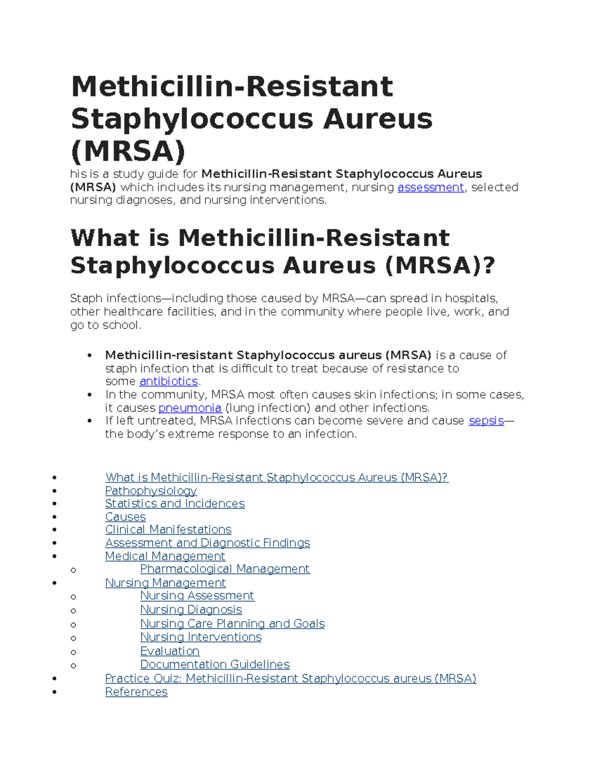 EASY Nursing - Methicillin-Resistant Staphylococcus Aureus (MRSA) - Methicillin-Resistant - Studocu