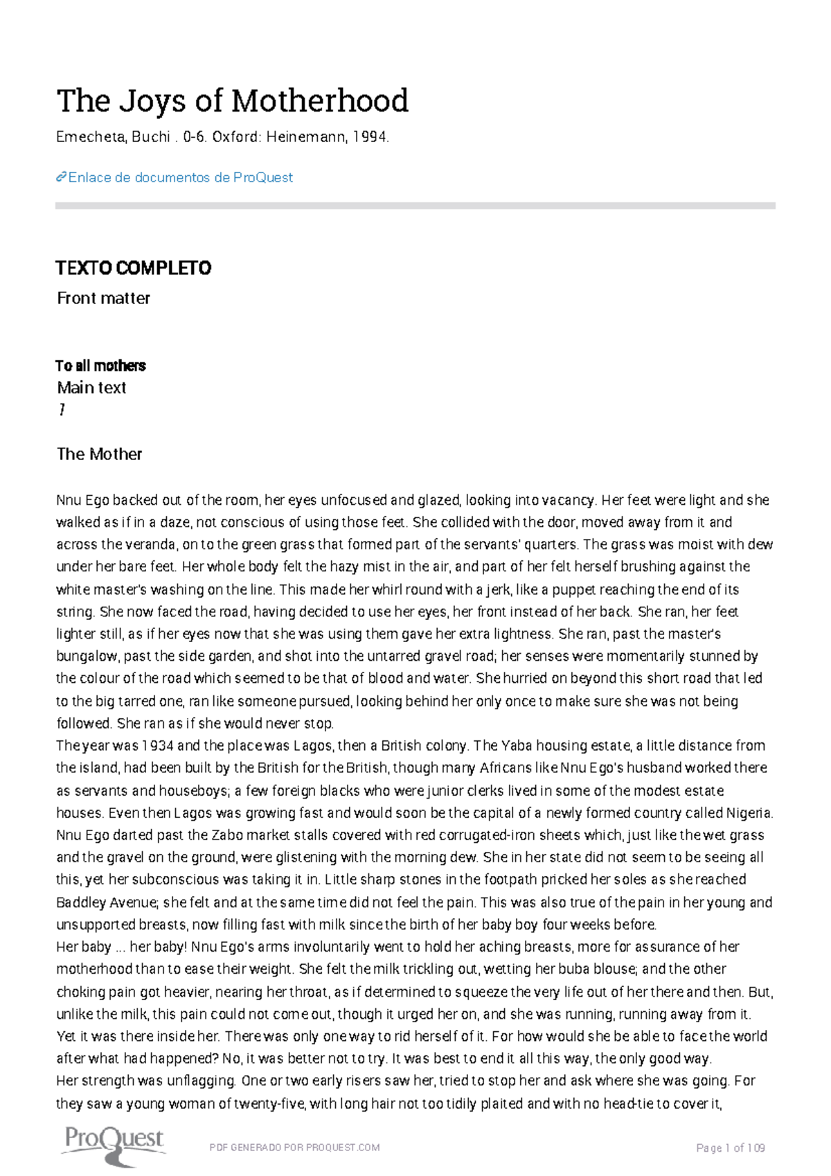 The joys of Motherhood - book - The Joys of Motherhood Emecheta, Buchi ...