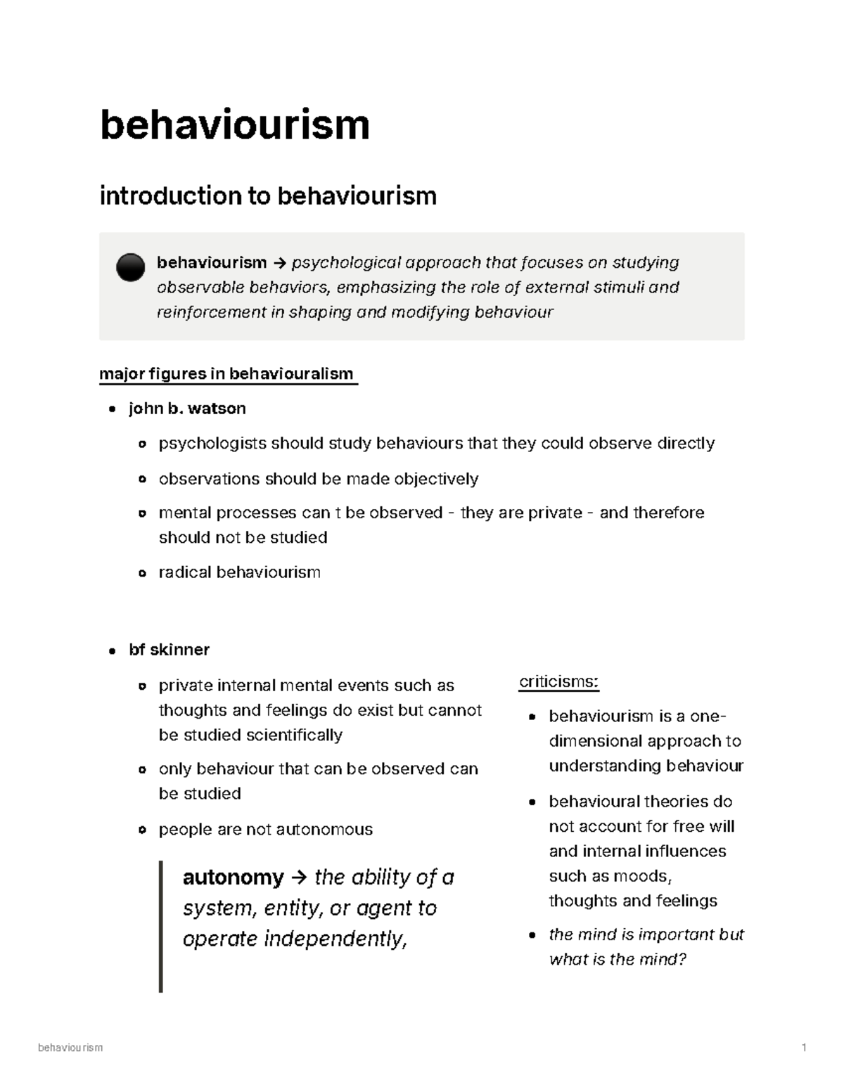 Behaviourism - Psych 114 - behaviourism introduction to behaviourism ⚫ ...