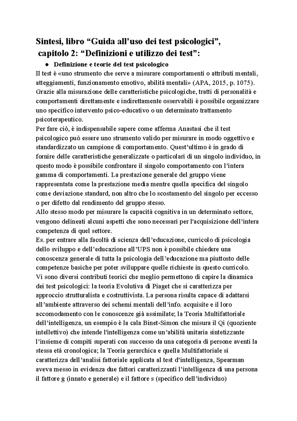 Sintesi, libro “Guida all’uso dei test psicologici”, - 1075). Grazie ...