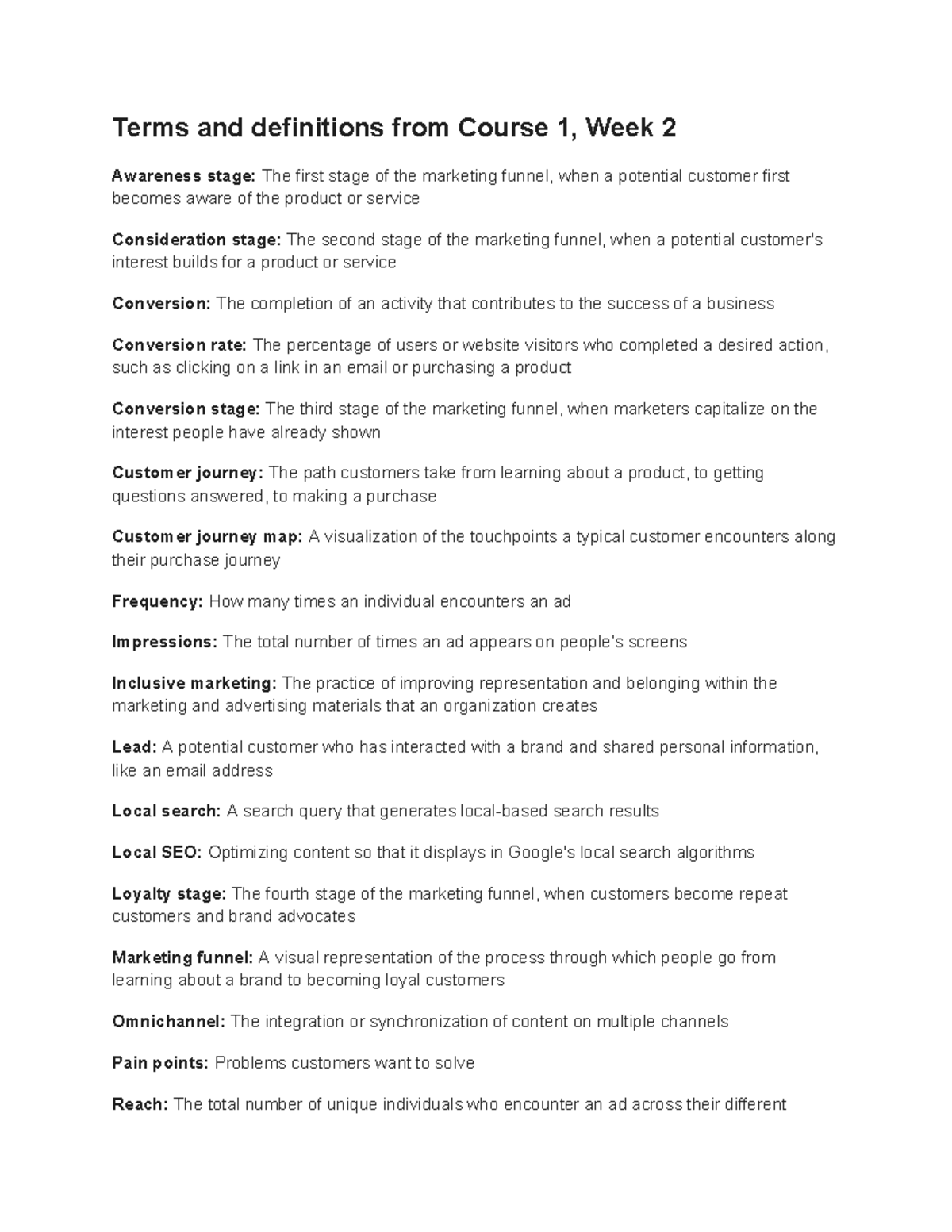 Glossary Terms Course 1 Week 2 - Terms and definitions from Course 1 ...