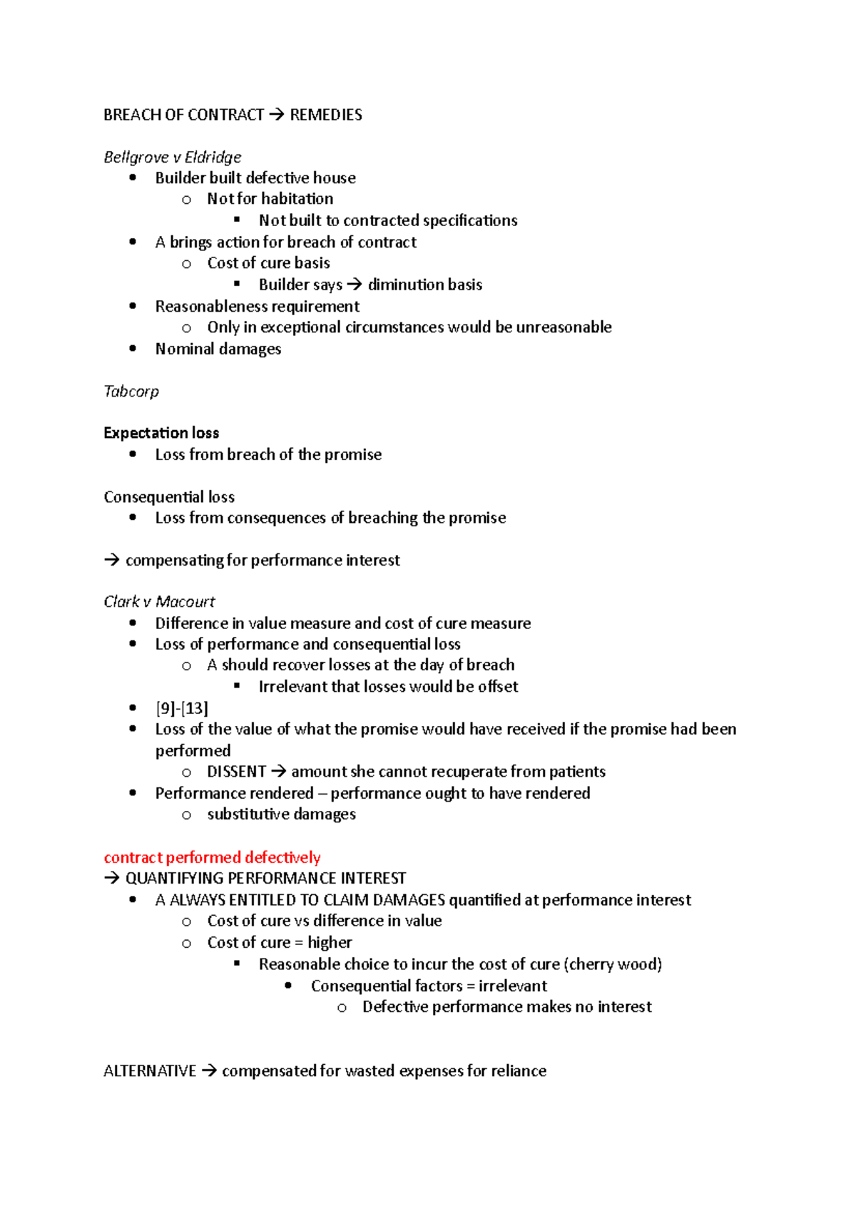 Breach OF Contract - BREACH OF CONTRACT REMEDIES Bellgrove v Eldridge ...