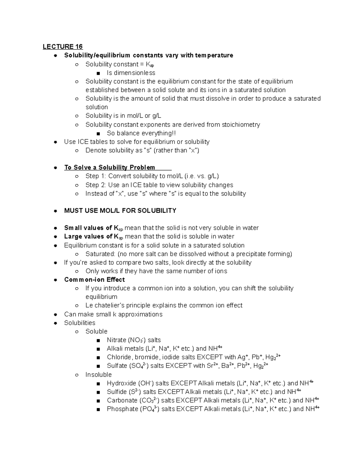 Solubility Equilibria (Chapter 19) - LECTURE 16 Solubility/equilibrium ...