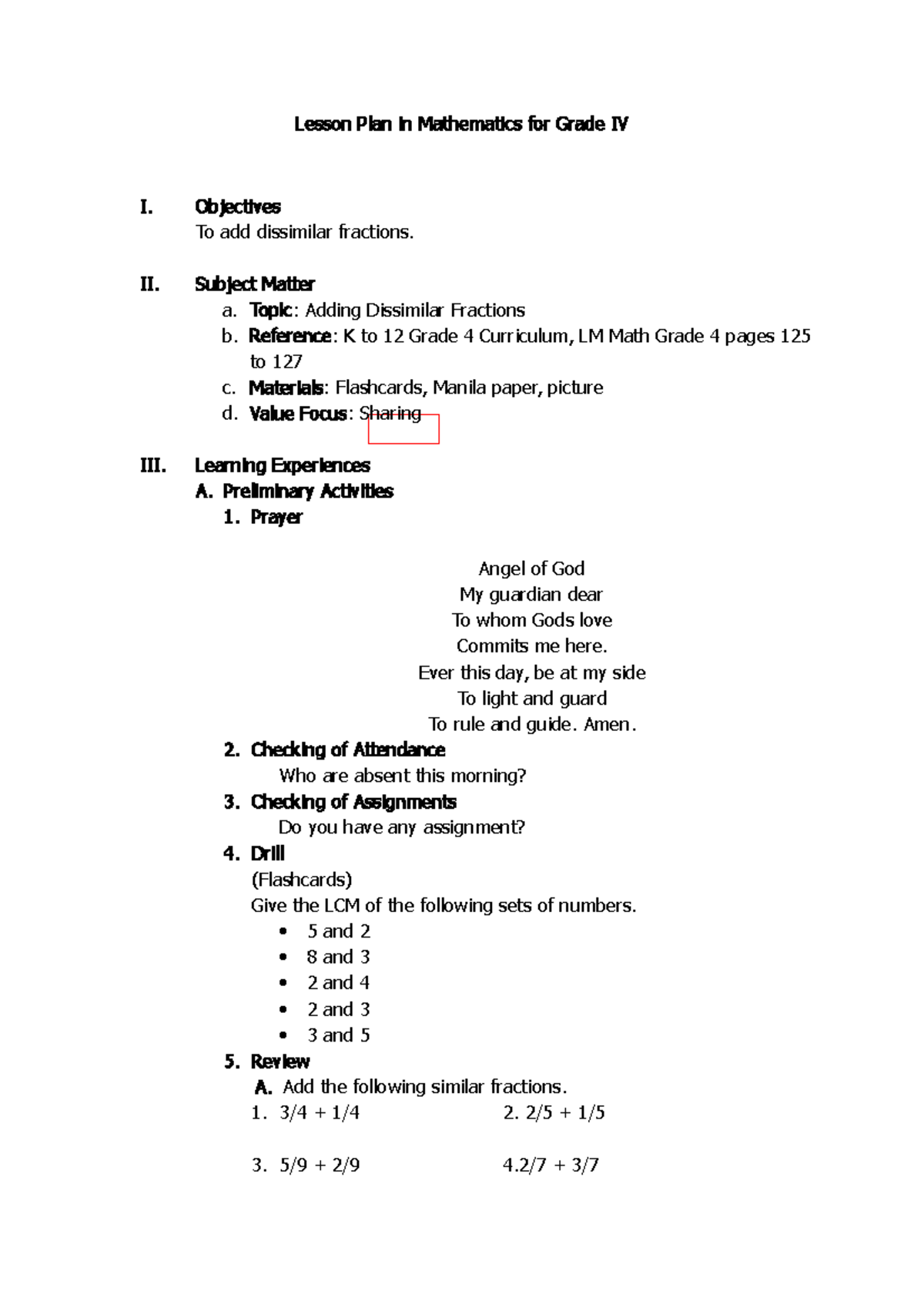 Lesson Plan in Mathematics for Grade 4 - Objectives To add dissimilar ...
