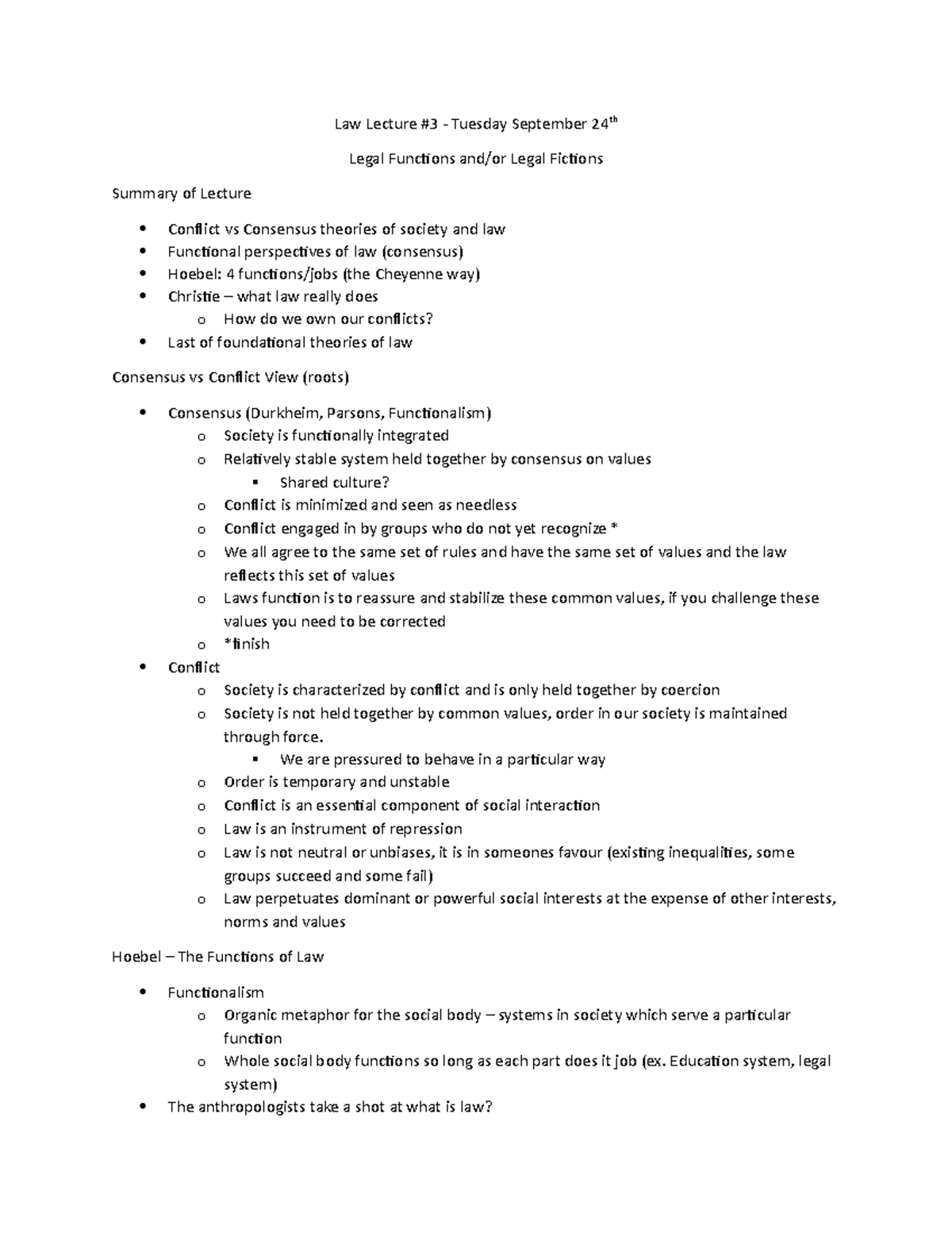 Law Lecture - Week 3 - Law Lecture #3 - Tuesday September 24th Legal ...