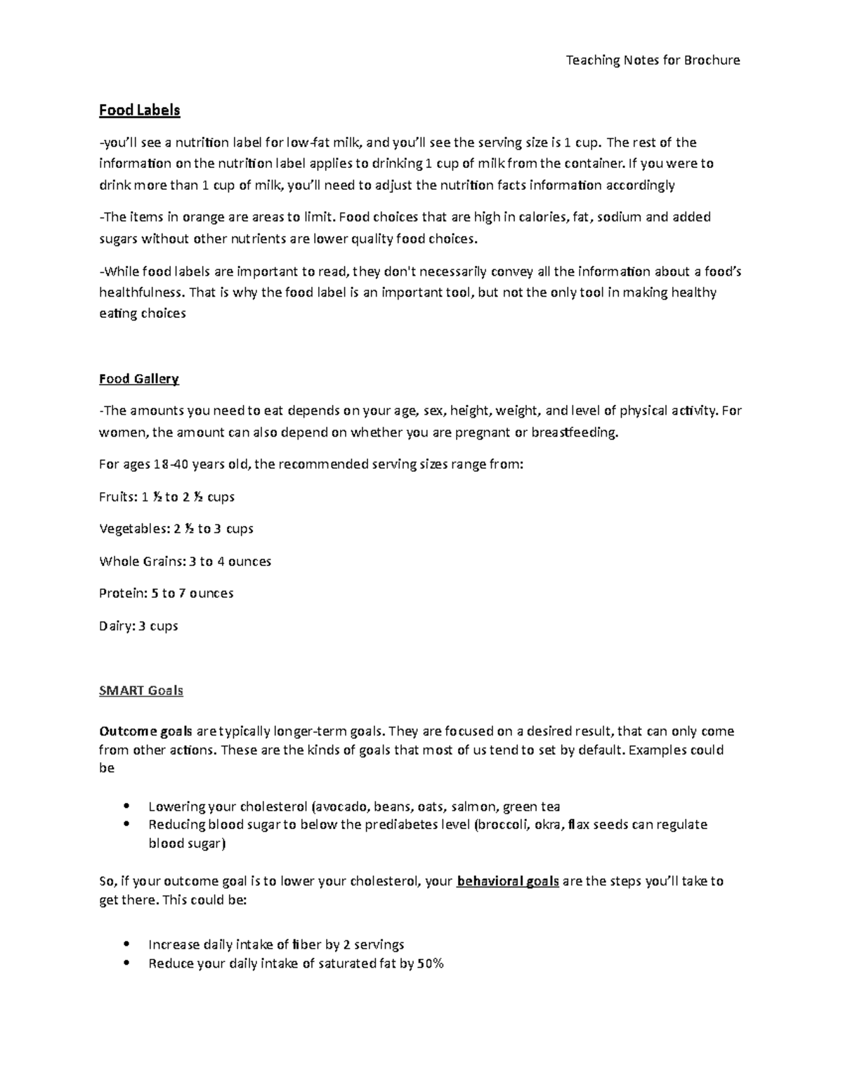 Nutrition Notes 0122 - Teaching Notes for Brochure Food Labels -you’ll ...