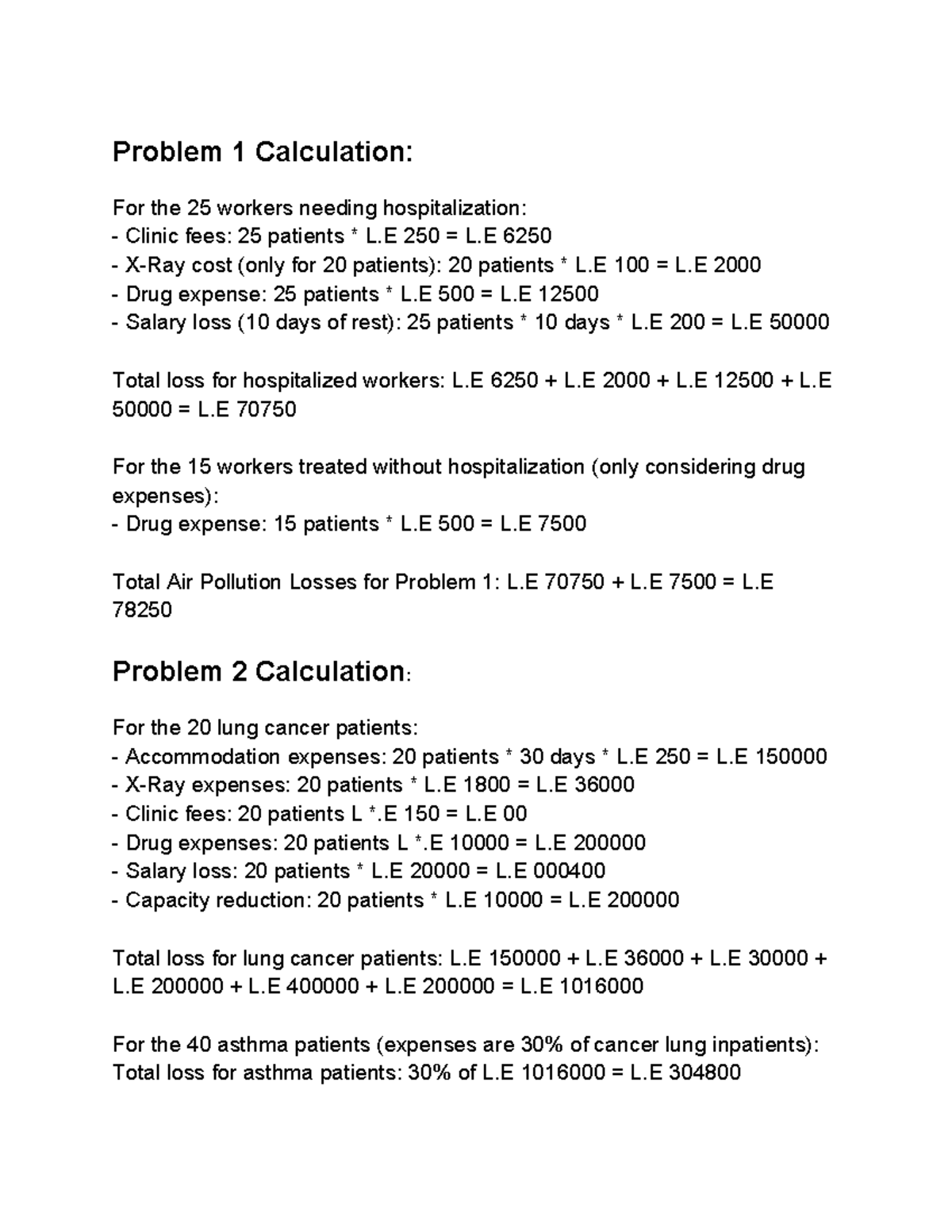 Problem 1 Calculation - Problem 1 Calculation: For the 25 workers ...