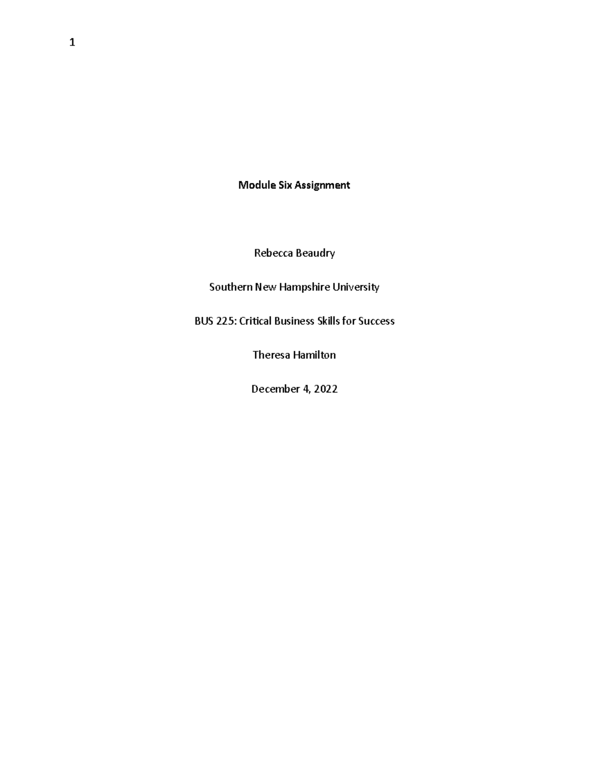 BUS225 Module Six Assignment - Module Six Assignment Rebecca Beaudry ...