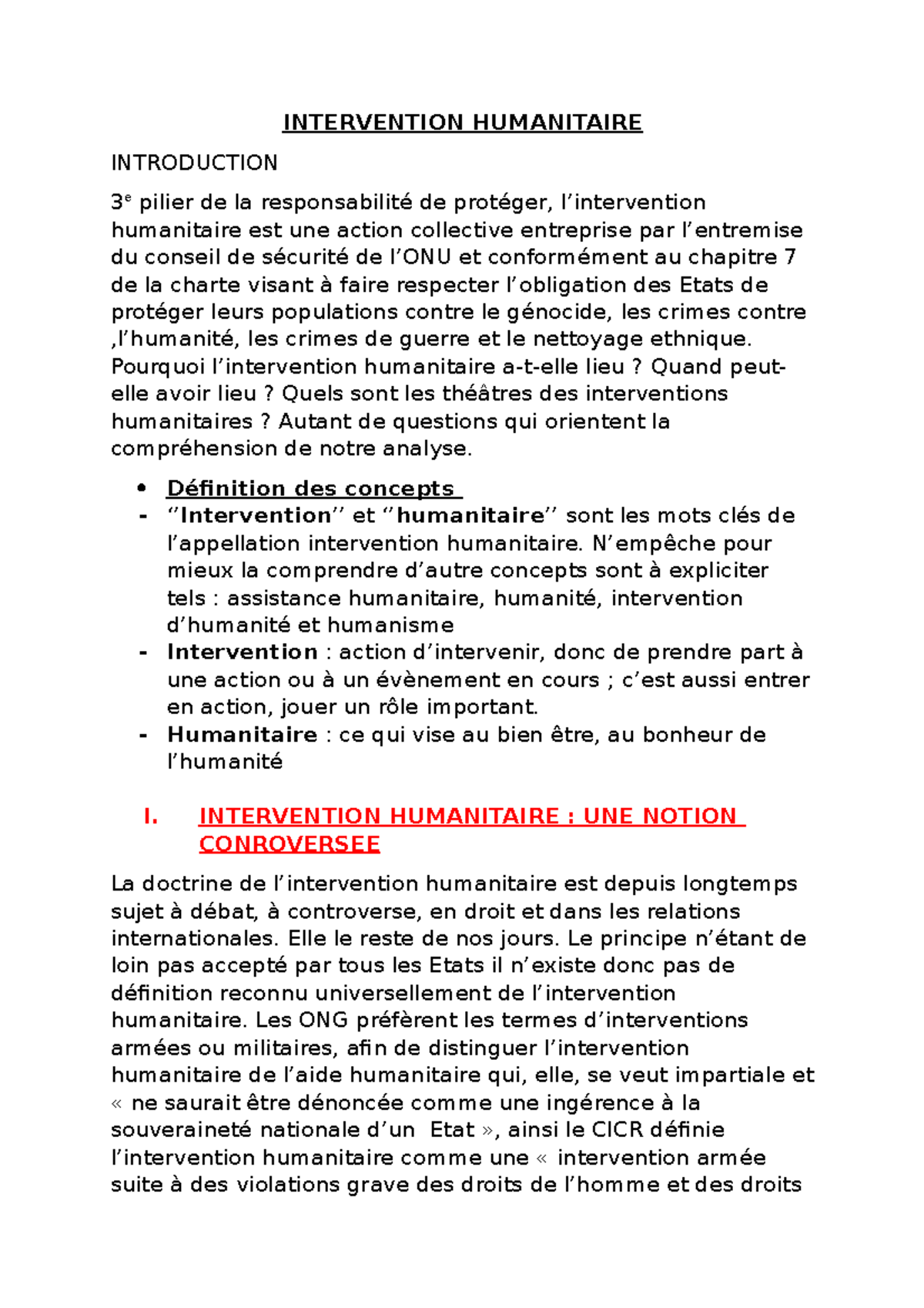 Intervention Humanitaire - INTERVENTION HUMANITAIRE INTRODUCTION 3 e ...