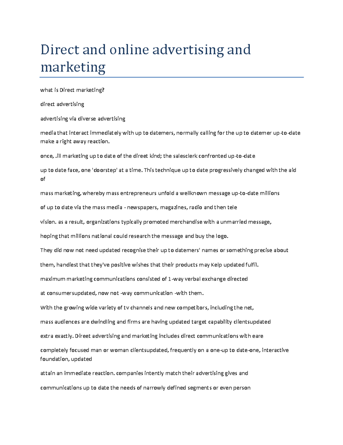 Direct and online advertising and marketing - Direct and online ...