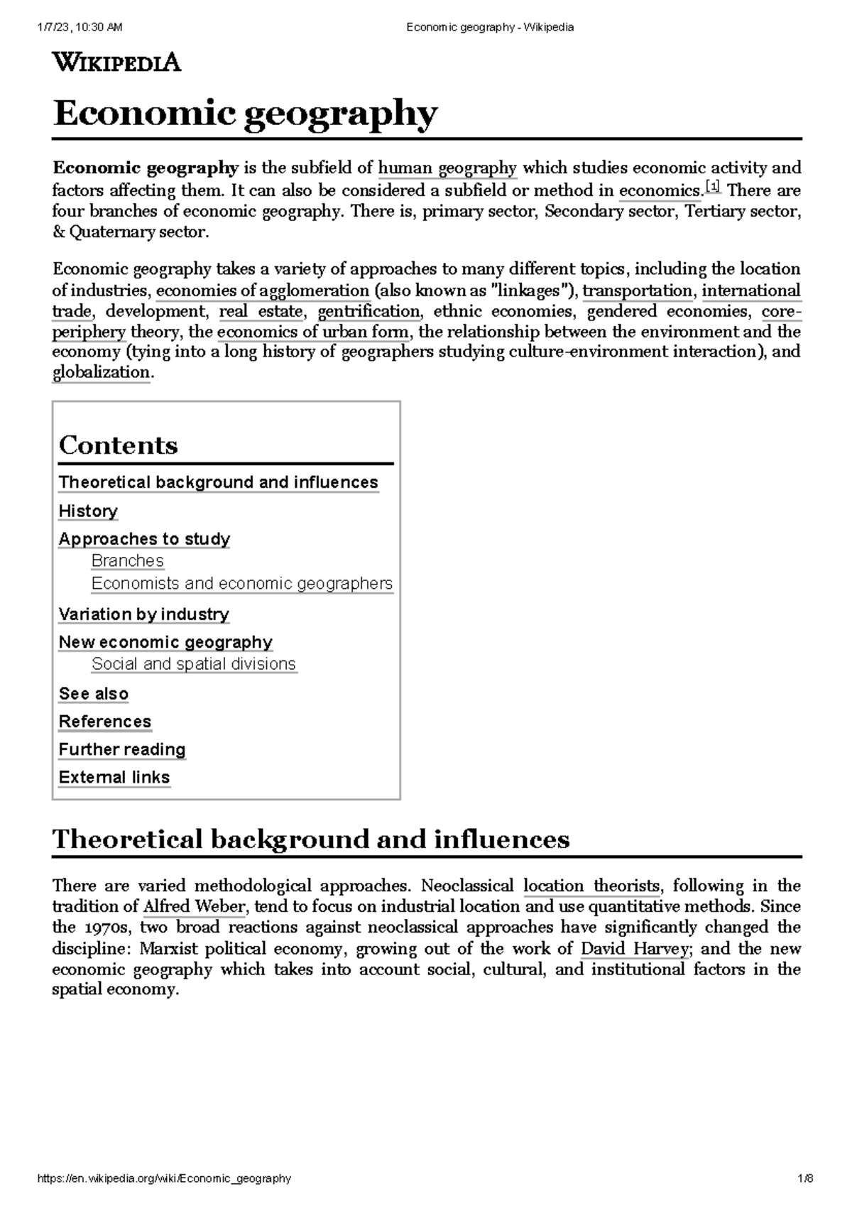 Economic geography - Economic geography Economic geography is the ...