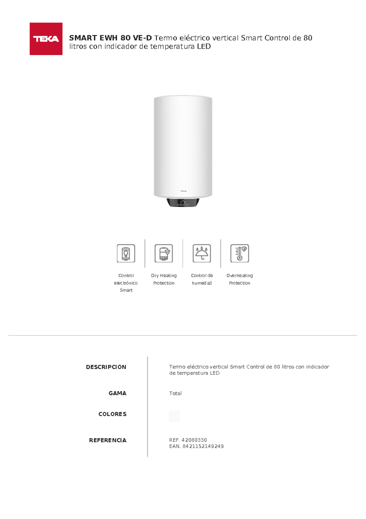 Teka es ES Smart-EWH-80-VE-D - SMART EWH 80 VE-D Termo eléctrico ...
