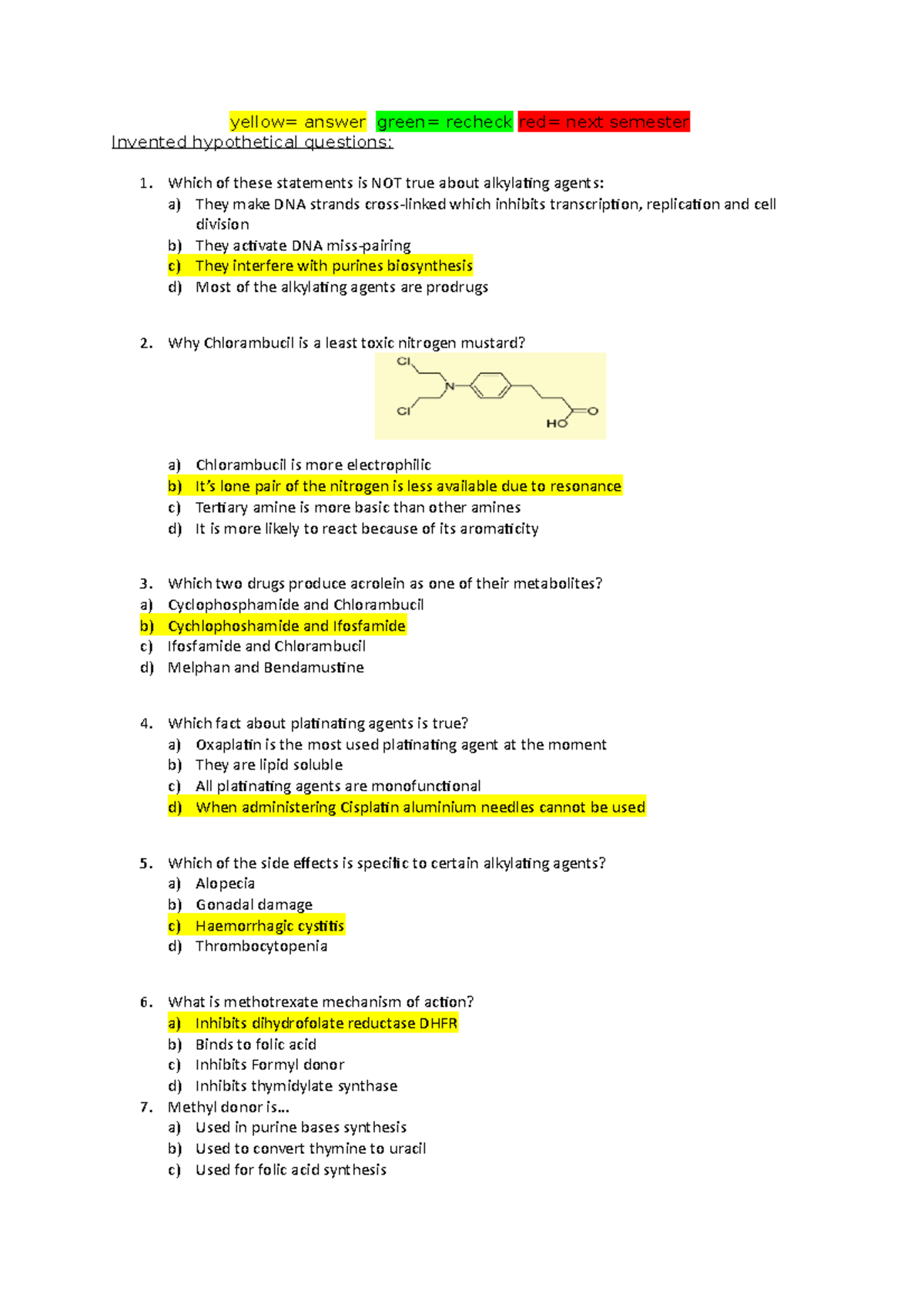 pharmacy practice paper year 1-4 - yellow= answer green= recheck red ...