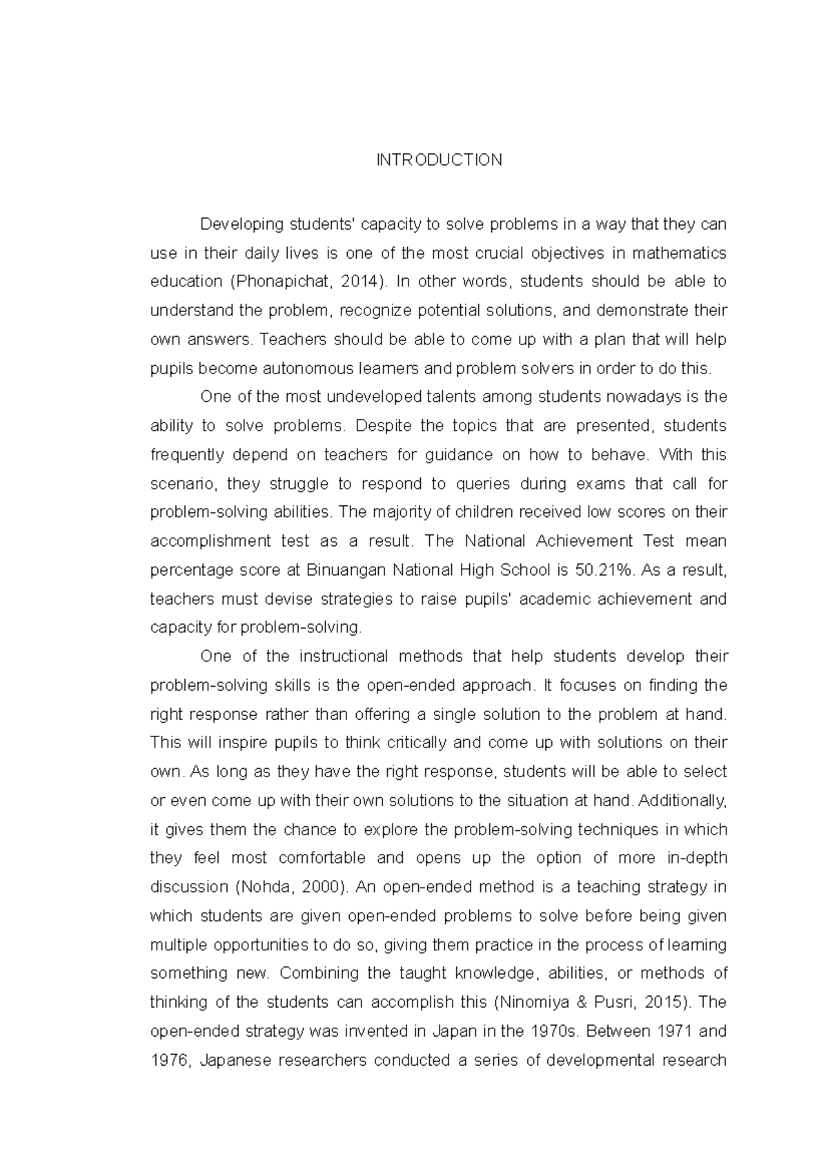 Students' Achievement and Problem Solving Skills Through Open-ended ...