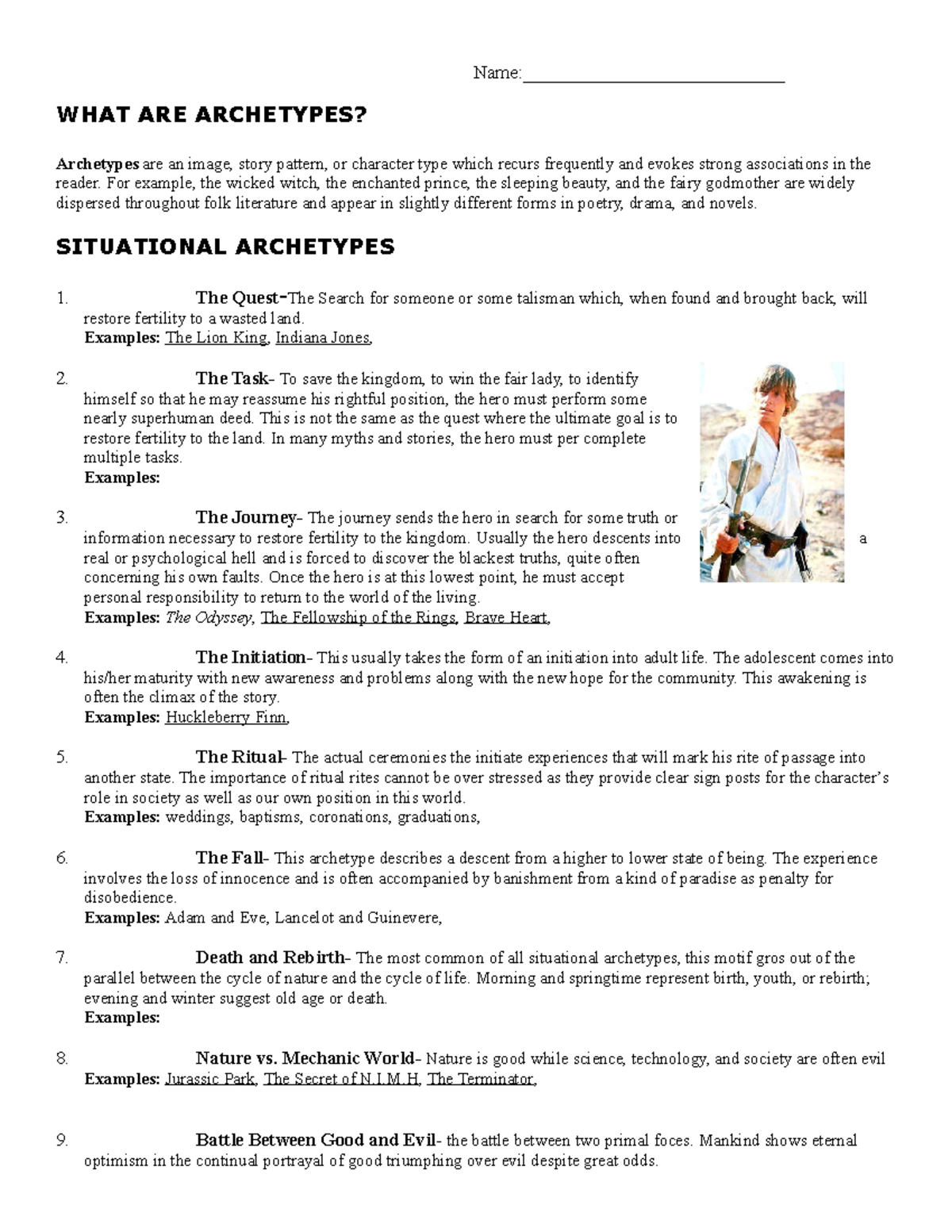 Archetypes Handout - Archetytpes - Name ...