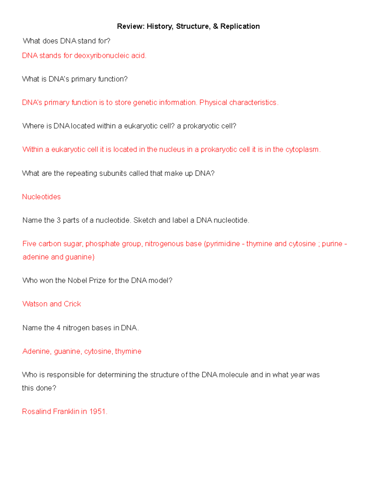DNA structure and replication review - Review: History, Structure ...